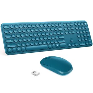 wireless keyboard and mouse, vssoplor 2.4ghz ultra slim wireless mouse keyboard combo with round keycaps for windows, laptop, pc, computer (sapphire blue)