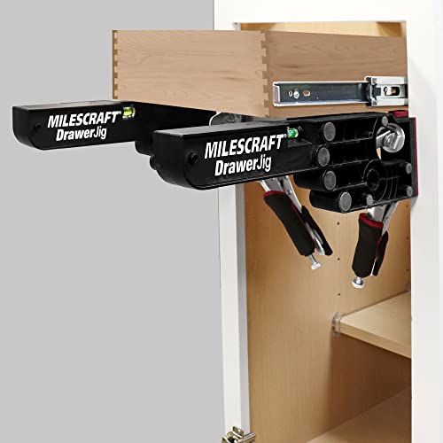 Milescraft 1341 Drawer Jig – Reversible Drawer Slide Jig for Drawer Installation – Easy-Align Tabs, Fences, and Level Position the Jigs for Accurate Support. Non-Marring Rubber to Protect Cabinets