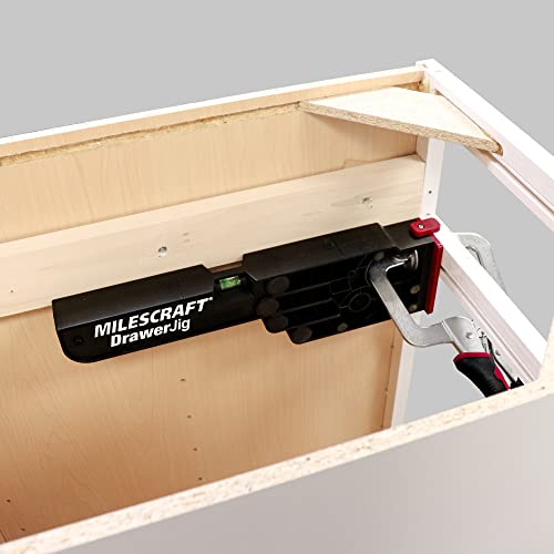 Milescraft 1341 Drawer Jig – Reversible Drawer Slide Jig for Drawer Installation – Easy-Align Tabs, Fences, and Level Position the Jigs for Accurate Support. Non-Marring Rubber to Protect Cabinets