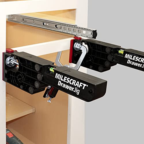 Milescraft 1341 Drawer Jig – Reversible Drawer Slide Jig for Drawer Installation – Easy-Align Tabs, Fences, and Level Position the Jigs for Accurate Support. Non-Marring Rubber to Protect Cabinets