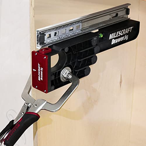 Milescraft 1341 Drawer Jig – Reversible Drawer Slide Jig for Drawer Installation – Easy-Align Tabs, Fences, and Level Position the Jigs for Accurate Support. Non-Marring Rubber to Protect Cabinets