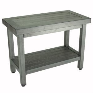 medline faux teak bathroom bench, aluminum shower bench with teak-like appearance,gray