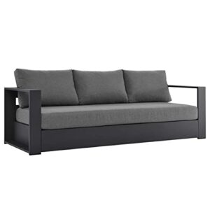 modway tahoe outdoor patio powder-coated aluminum sofa, gray charcoal