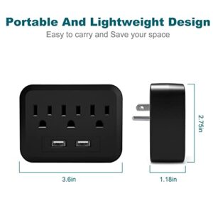 3 Outlet Surge Protector, 2 USB Outlets receptacles, Small Wall Surge Protector with Multiple Outlet Splitter, Home, Kitchen Essentials, White ＆ Black, 2 Pack.