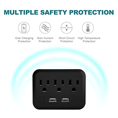 3 Outlet Surge Protector, 2 USB Outlets receptacles, Small Wall Surge Protector with Multiple Outlet Splitter, Home, Kitchen Essentials, White ＆ Black, 2 Pack.