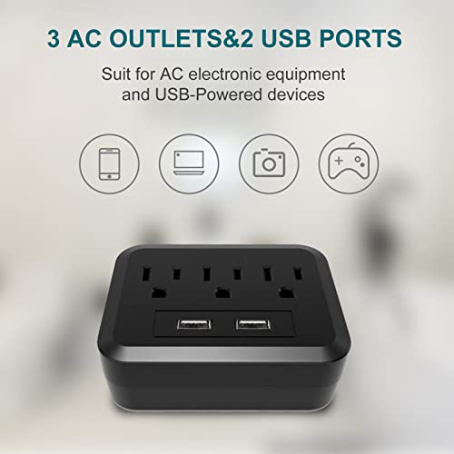 3 Outlet Surge Protector, 2 USB Outlets receptacles, Small Wall Surge Protector with Multiple Outlet Splitter, Home, Kitchen Essentials, White ＆ Black, 2 Pack.