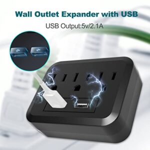 3 Outlet Surge Protector, 2 USB Outlets receptacles, Small Wall Surge Protector with Multiple Outlet Splitter, Home, Kitchen Essentials, White ＆ Black, 2 Pack.