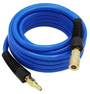 yotoo pvc air hose 3/8-inch by 25-feet 300 psi heavy duty, lightweight, kink resistant with 1/4-inch industrial quick coupler fittings, bend restrictors, blue