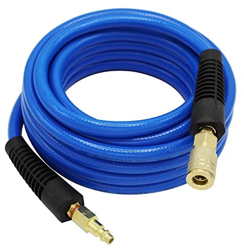 YOTOO PVC Air Hose 3/8-Inch by 25-Feet 300 PSI Heavy Duty, Lightweight, Kink Resistant with 1/4-Inch Industrial Quick Coupler Fittings, Bend Restrictors, Blue