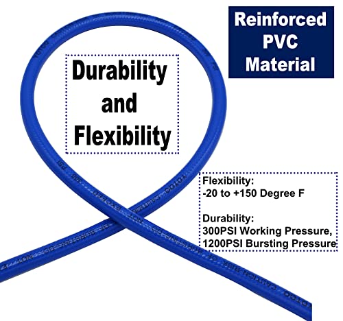 YOTOO PVC Air Hose 3/8-Inch by 25-Feet 300 PSI Heavy Duty, Lightweight, Kink Resistant with 1/4-Inch Industrial Quick Coupler Fittings, Bend Restrictors, Blue