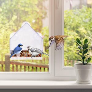 Window Bird Feeder 2 Pack, Bird House for Outside with 2 Rod, Window Bird Feeder with Strong Suction Cups and Removable Seed Tray with Drain Holes