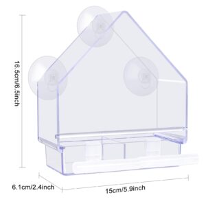 Window Bird Feeder 2 Pack, Bird House for Outside with 2 Rod, Window Bird Feeder with Strong Suction Cups and Removable Seed Tray with Drain Holes