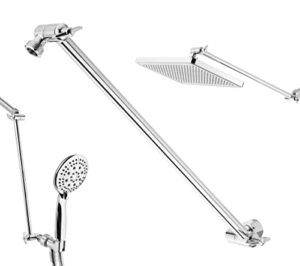 flowby 𝟭6'' 𝗘𝘅𝘁𝗿𝗮 𝗟𝗼𝗻𝗴 adjustable solid brass chromed shower head extension arm, with setting screw and locking nuts, extra load of weight, height and range adjustable, easy installation