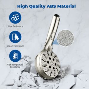 Shower Head Combo - WaterSong 4.5" 6-Setting Handheld Showerhead and 7" 5-Setting Rainfall Spray, One Click for High Pressure/Trickle Mode, with 70” Longer Stainless Steel Hose, Brushed Nickel