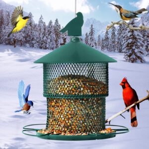 Bird Feeder for Outside Hanging,Squirrel Proof Metal Bird Feeder for Outdoor Wild Birds, 7.4 lb Seed Large Capacity Retractable Hanging Bird Feeders for Cardinal, Finch, Sparrow, Chickadee etc(Green)