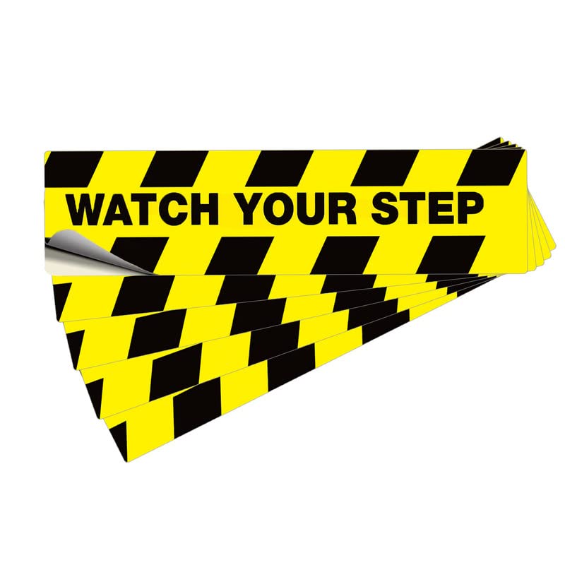 Watch Your Step Floor Decals Stickers – 5 Pack Warning Sign Sticker Floor Tape Anti Slip Abrasive Adhesive Tape Decal for Workplace Home Safety Wet Floor Caution