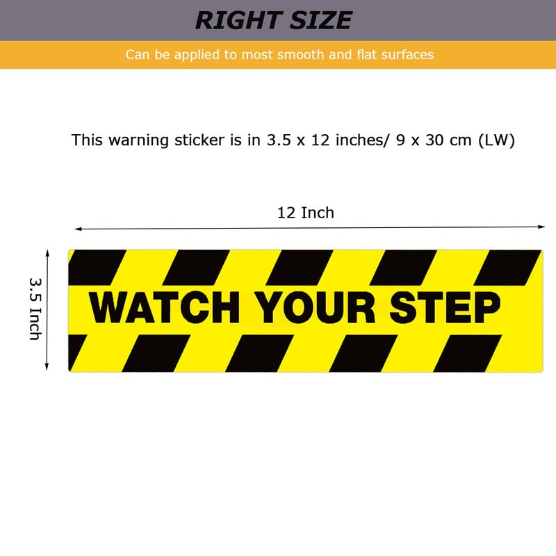 Watch Your Step Floor Decals Stickers – 5 Pack Warning Sign Sticker Floor Tape Anti Slip Abrasive Adhesive Tape Decal for Workplace Home Safety Wet Floor Caution