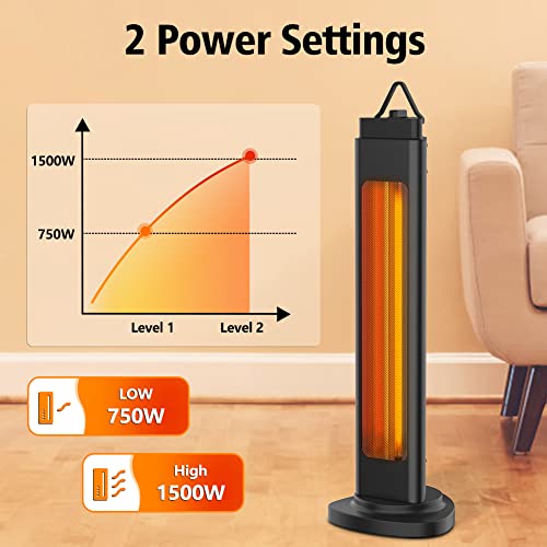 Electric Patio Heater, Oscillating Outdoor Heater for Instant Warm, Infrared Space Heater with Tip-Over Protection, Portable Handle, Super Quiet, Radiant Tower Heater for Garage Large Room, Black