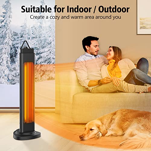 Electric Patio Heater, Oscillating Outdoor Heater for Instant Warm, Infrared Space Heater with Tip-Over Protection, Portable Handle, Super Quiet, Radiant Tower Heater for Garage Large Room, Black