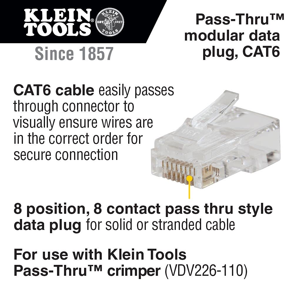 Klein Tools 80072 RJ45 Cable Tester Kit with LAN Scout Jr. 2, Coax Crimper / Stripper / Cutter Tool and 50-Pack Pass-Thru Modular Data Plugs