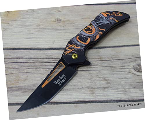 7.75 Inch Dark Side Fantasy Open Folding Pocket Knife With Clip Outdoor Survival Hunting Knife by Survival Steel