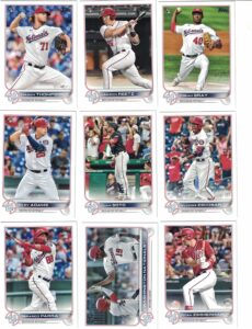 washington nationals / 2022 topps baseball team set (series 1 and 2) with (19) cards. plus 2021 topps nationals baseball team set (series 1 and 2) with (19) cards. ***includes (3) additional bonus nationals cards! ***