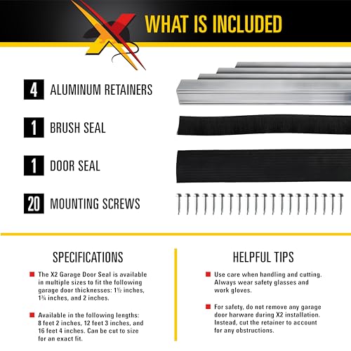 Xcluder X2 Rodent Proof Overhead Sectional Door Seal Kit, 16’4” Wide for 2” Thick Doors, Stops Mice, Rats and Weather, Suitable for Residential or Commercial Property Use