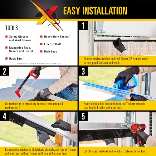 Xcluder X2 Rodent Proof Overhead Sectional Door Seal Kit, 16’4” Wide for 2” Thick Doors, Stops Mice, Rats and Weather, Suitable for Residential or Commercial Property Use