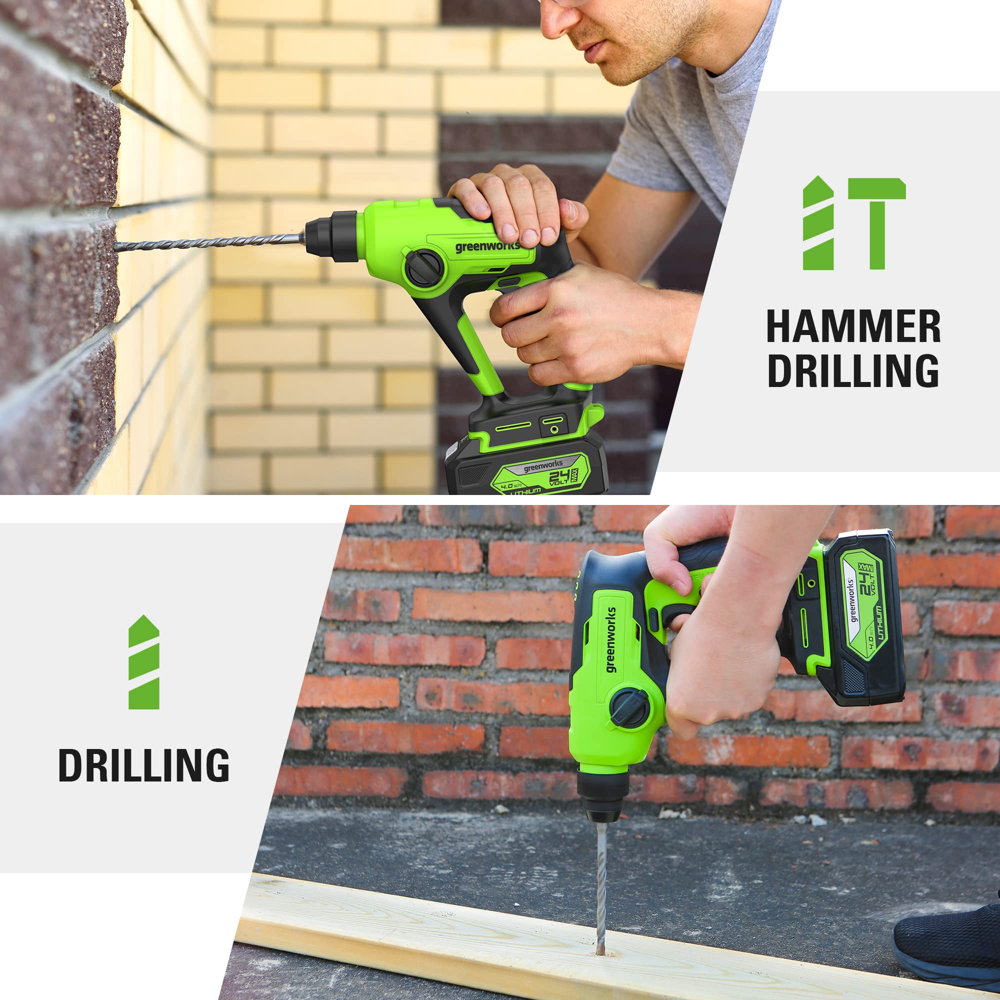 Greenworks 24V Brushless Cordless Heavy Duty Rotary Hammer Drill, Impact Energy 1.2 Joules, SDS-Plus, Tool Only