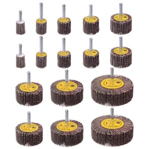 shitime 16 pcs 1/4" shank abrasive flap wheel sander, shitime aluminum oxide cylindrical shape sanding wheel for removing and polishing(80 grit)