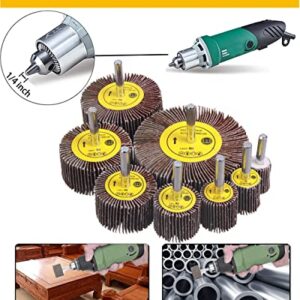 SHITIME 16 Pcs 1/4" Shank Abrasive Flap Wheel Sander, SHITIME Aluminum Oxide Cylindrical Shape Sanding Wheel for Removing and Polishing(80 Grit)