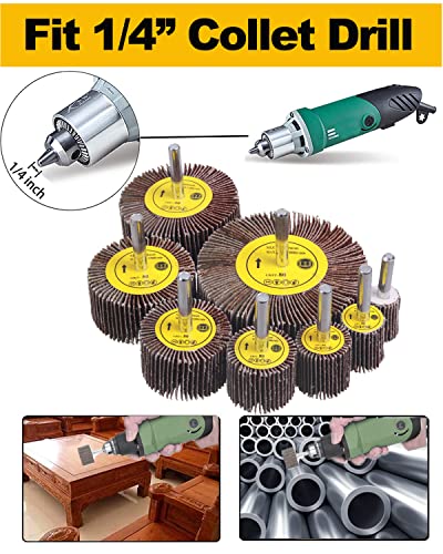 SHITIME 16 Pcs 1/4" Shank Abrasive Flap Wheel Sander, SHITIME Aluminum Oxide Cylindrical Shape Sanding Wheel for Removing and Polishing(80 Grit)