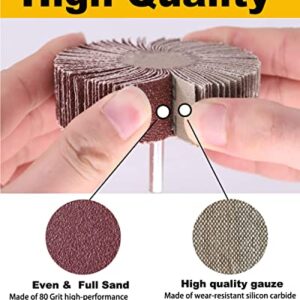 SHITIME 16 Pcs 1/4" Shank Abrasive Flap Wheel Sander, SHITIME Aluminum Oxide Cylindrical Shape Sanding Wheel for Removing and Polishing(80 Grit)