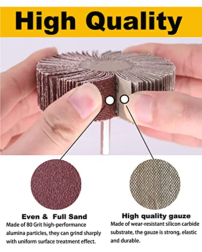 SHITIME 16 Pcs 1/4" Shank Abrasive Flap Wheel Sander, SHITIME Aluminum Oxide Cylindrical Shape Sanding Wheel for Removing and Polishing(80 Grit)