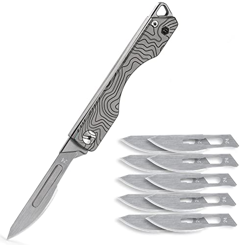 KeyUnity KK01 Titanium Folding Knife, Utility EDC Pocket Knife with #24 Replaceable Blade, for Outdoor Hunting, Camping, Fishing, Hiking for Men & Women (Suminagashi Pattern)