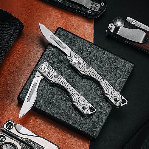 KeyUnity KK01 Titanium Folding Knife, Utility EDC Pocket Knife with #24 Replaceable Blade, for Outdoor Hunting, Camping, Fishing, Hiking for Men & Women (Suminagashi Pattern)