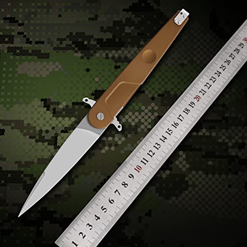 Hysenss 11" Pocket Folding Knife, N690 Stainless Steel Blade, Men's EDC Tactical Knife, Padded Lock for One Hand Operation, Suitable for Hunting, Outdoor Camping Fishing Cutting Gifting （yellow）