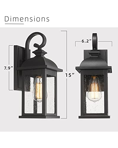 FEMILA Outdoor Wall Light Fixture,1-Light Exterior Waterproof Wall Sconce,E26 Socket Front Porch Lights,Anti-Rust Matte Black Finish with Seeded Glass Lampshade,4FD54B-BK