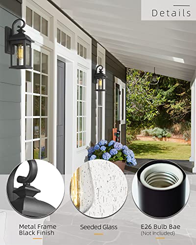 FEMILA Outdoor Wall Light Fixture,1-Light Exterior Waterproof Wall Sconce,E26 Socket Front Porch Lights,Anti-Rust Matte Black Finish with Seeded Glass Lampshade,4FD54B-BK