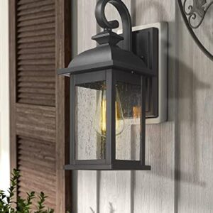 FEMILA Outdoor Wall Light Fixture,1-Light Exterior Waterproof Wall Sconce,E26 Socket Front Porch Lights,Anti-Rust Matte Black Finish with Seeded Glass Lampshade,4FD54B-BK