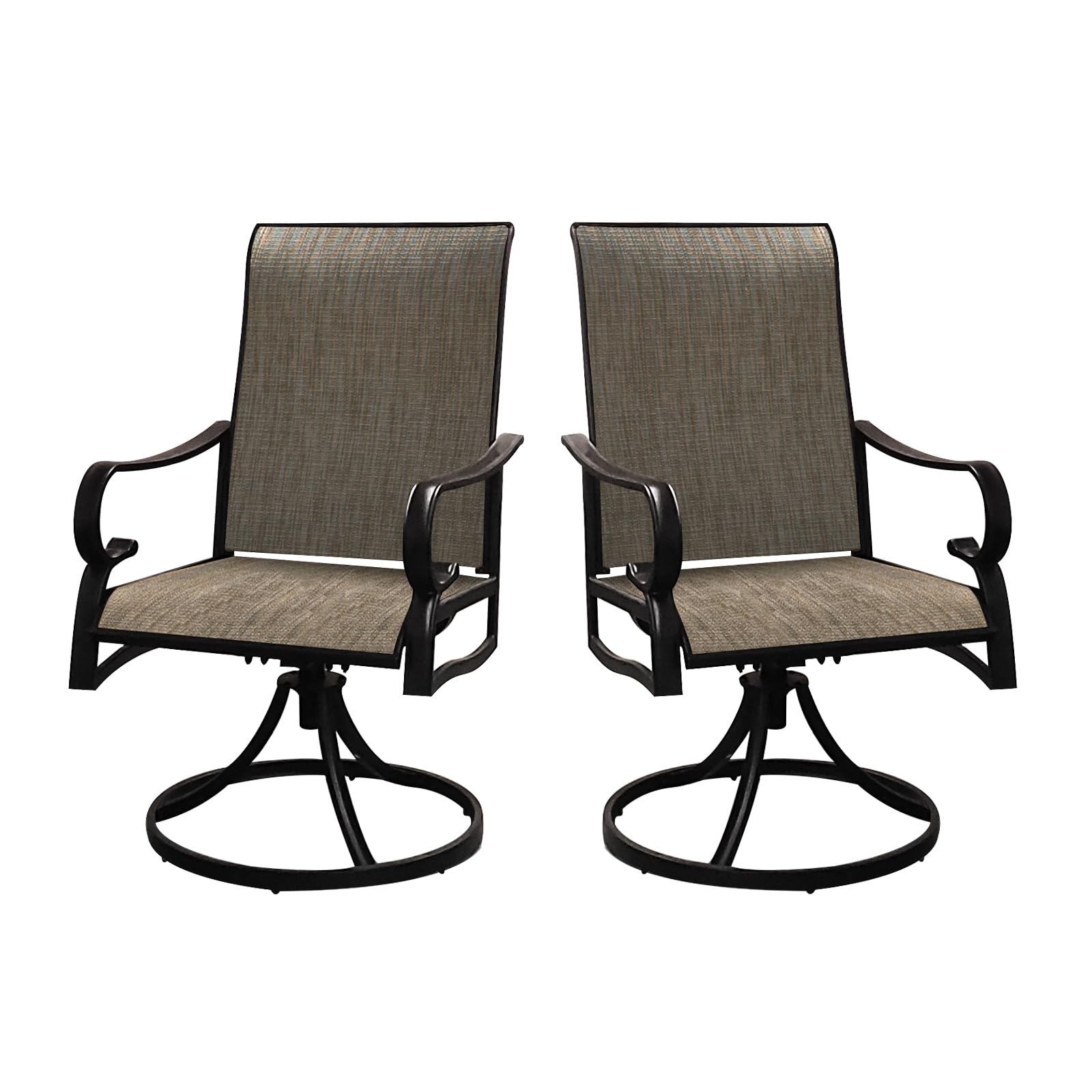 MEOOEM Outdoor Patio Dining Chairs Set of 2 Swivel Patio Chairs All Weather Textilene High Back Patio Furniture Chair with Armrest & Black Metal Frame for Lawn Garden Backyard