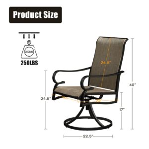 MEOOEM Outdoor Patio Dining Chairs Set of 2 Swivel Patio Chairs All Weather Textilene High Back Patio Furniture Chair with Armrest & Black Metal Frame for Lawn Garden Backyard