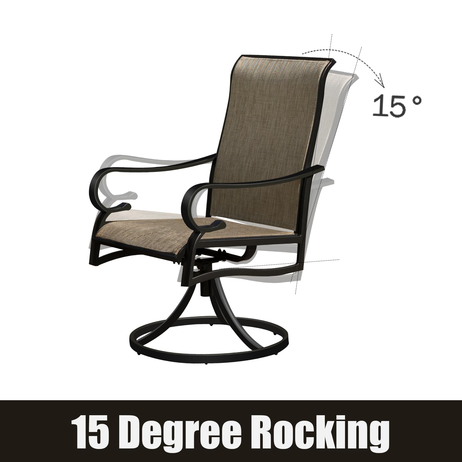 MEOOEM Outdoor Patio Dining Chairs Set of 2 Swivel Patio Chairs All Weather Textilene High Back Patio Furniture Chair with Armrest & Black Metal Frame for Lawn Garden Backyard