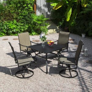 MEOOEM Outdoor Patio Dining Chairs Set of 2 Swivel Patio Chairs All Weather Textilene High Back Patio Furniture Chair with Armrest & Black Metal Frame for Lawn Garden Backyard