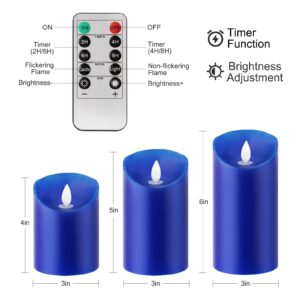 Windshell Real Blue Flame Candles(Blue LED Light Source), Remote Control/Moving Wick Design, Real Wax Flameless Royal Blue Pillar Candle, Battery Operated, Timer and Dimmable