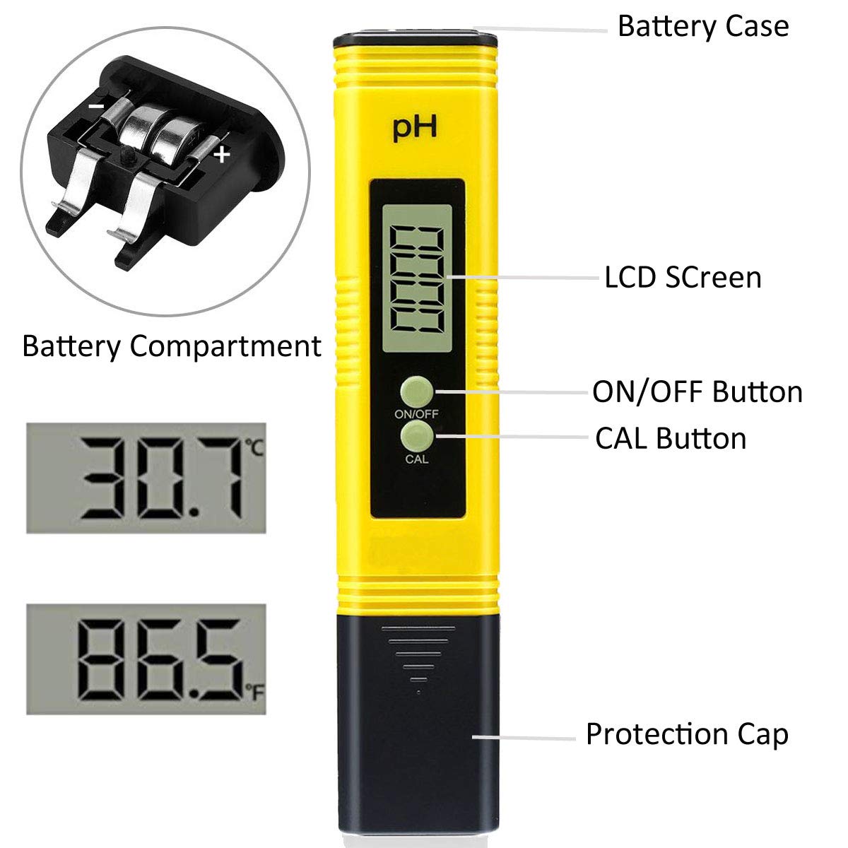 Digital PH Meter, PH Meter 0.01 PH High Accuracy Water Quality Tester with 0-14 PH Measurement Range for Household Drinking, Pool and Aquarium Water PH Tester Design with ATC