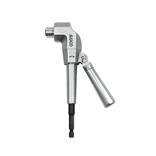 AUCO Durable Right Angle Drill Attachment, Impact Fit, Max Torque 500 in-lbs, All Metal Body & Steel Gear, For Use with Cordless Drill and Impact Driver, Compact Design for Work in Tight Area