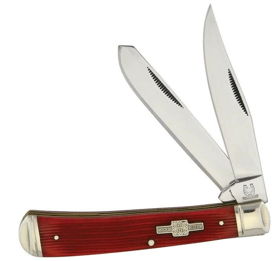 Rough Rider Rr1498 Red Strawberry Bone 2 Blade Trapper Open Folding Pocket Knife Outdoor Survival Hunting Knife by Survival Steel