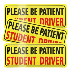 justtop 3pcs magnet for car, please be patient student driver, new drivers sticker safety warning, magnetic reflective rookie driver bumper sticker (black&red)