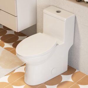 DeerValley Symmetry One Piece Toilet, Dual Flush 1.1/1.6 GPF Elongated Standard Toilet for Bathroom, Toilets with Comfortable Seat Height (Seat Included) (White)